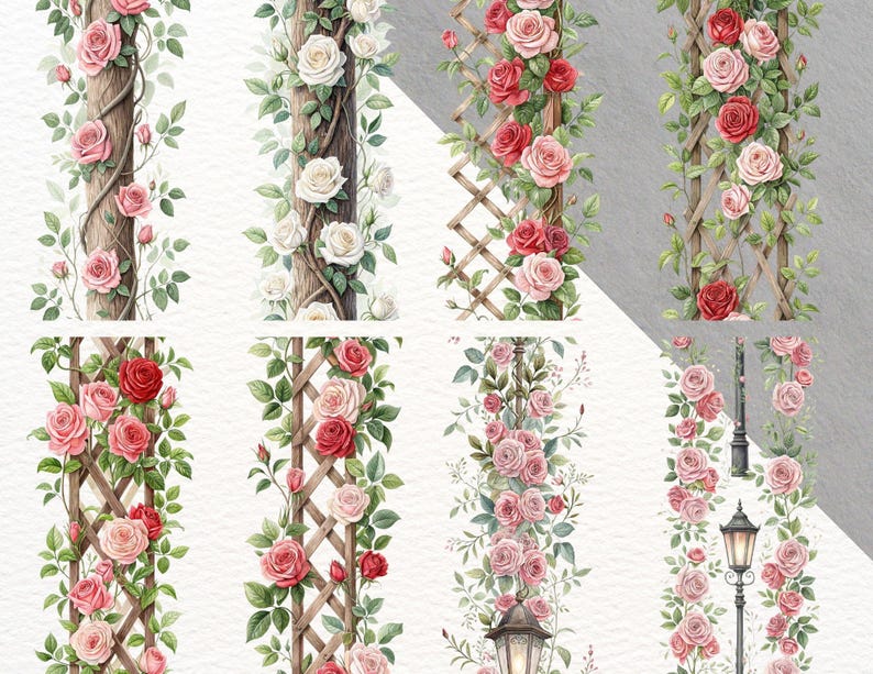 13 Seamless Floral Borders Clipart | Climbing Roses Continuous Border ...