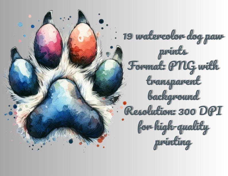 19 Watercolor Dog Paw Prints Clipart Transparent Background, 300 DPI ...
