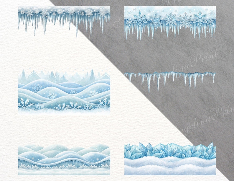 15 Seamless Snow Borders Clipart | Snowdrift, Icicle & Snowflake ...