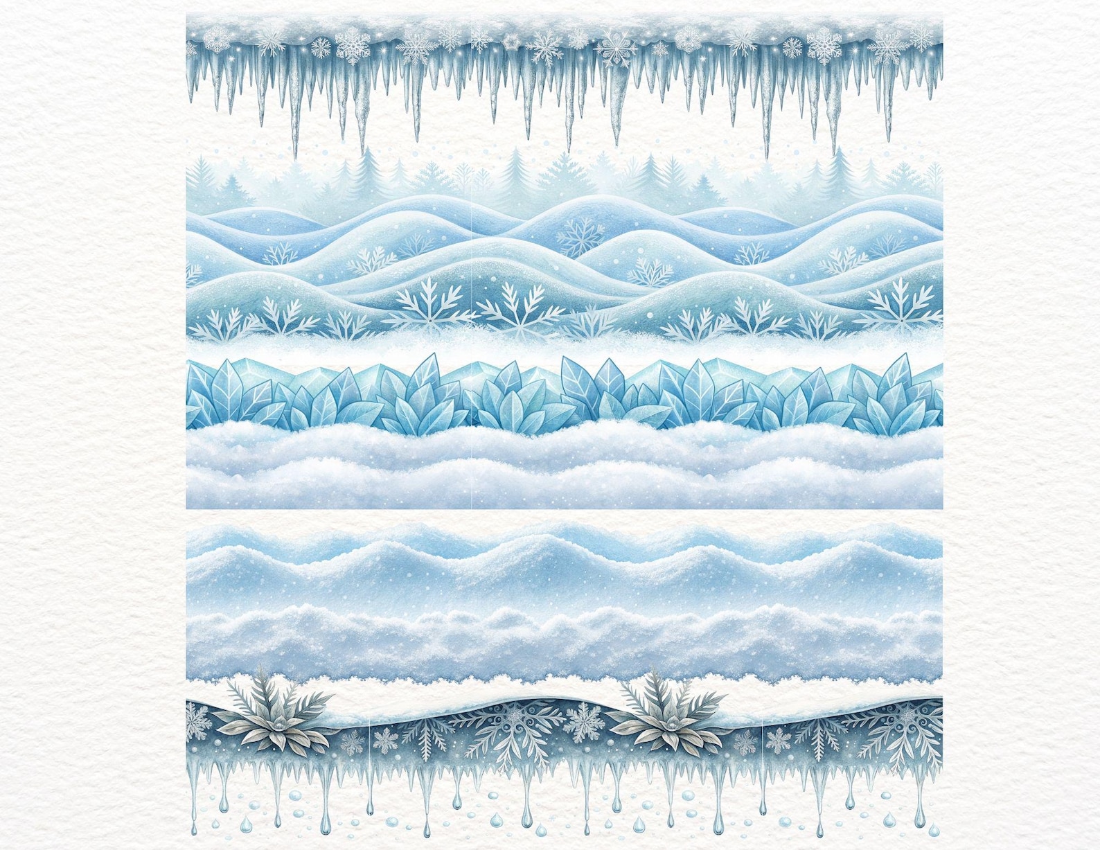 15 Seamless Snow Borders Clipart | Snowdrift, Icicle & Snowflake ...