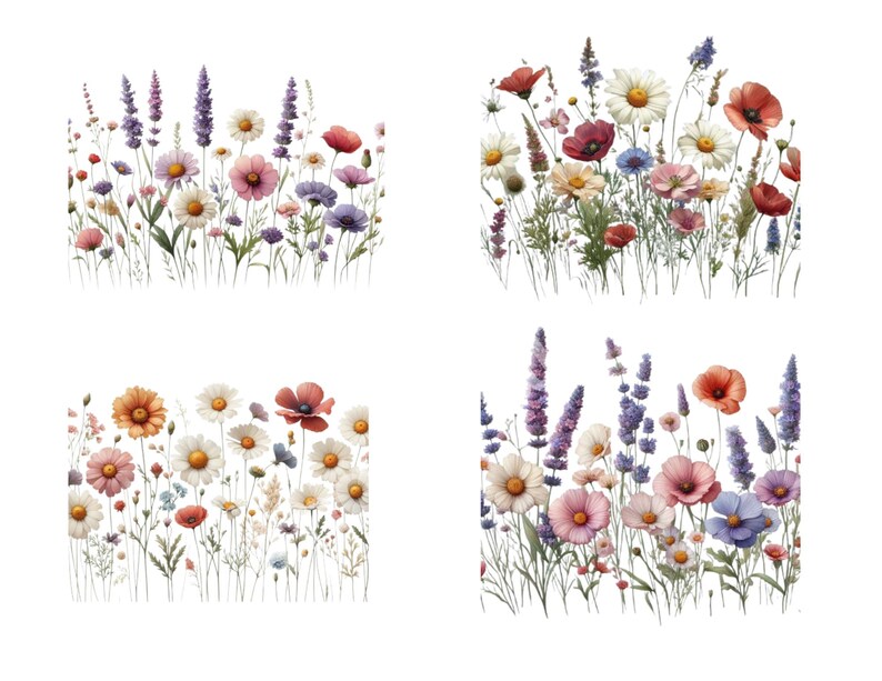 12 Watercolor Wildflowers Clipart - PNG With Transparent Background ...