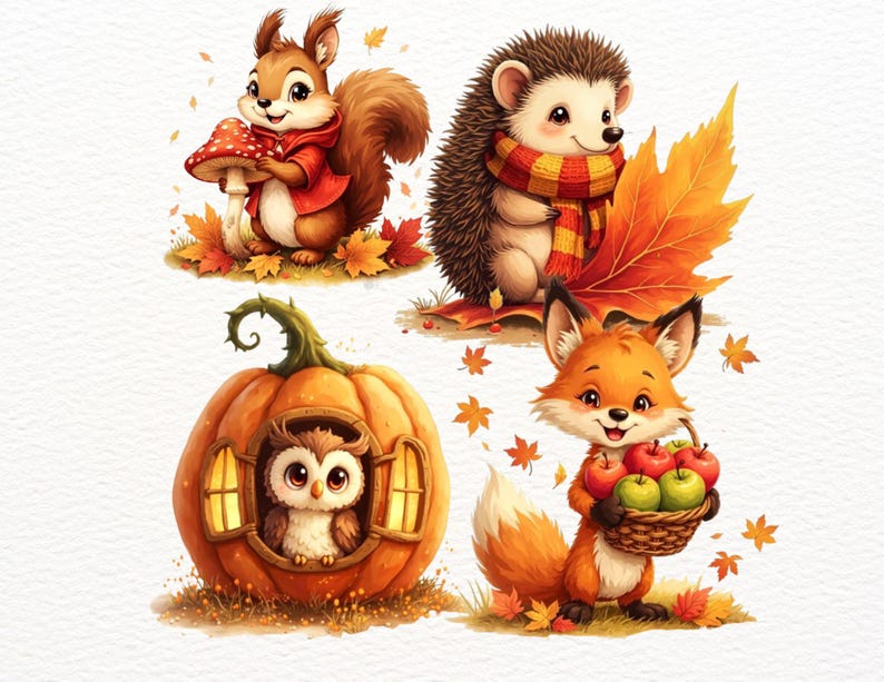 26 Cute Forest Animals Clipart, Autumn Animal PNG, Fox, Squirrel ...