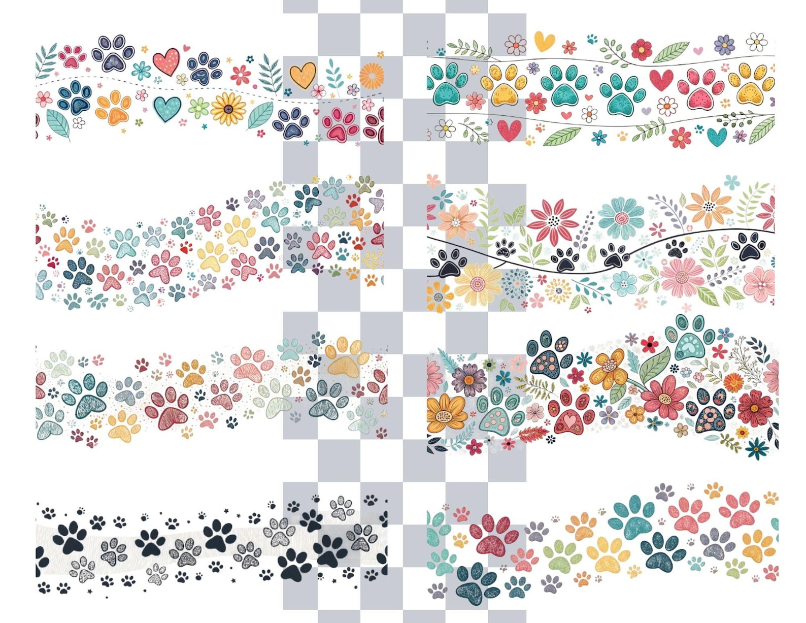 15 Seamless Dog Paw Borders – Digital Paper, Paw Print Border, Dog ...