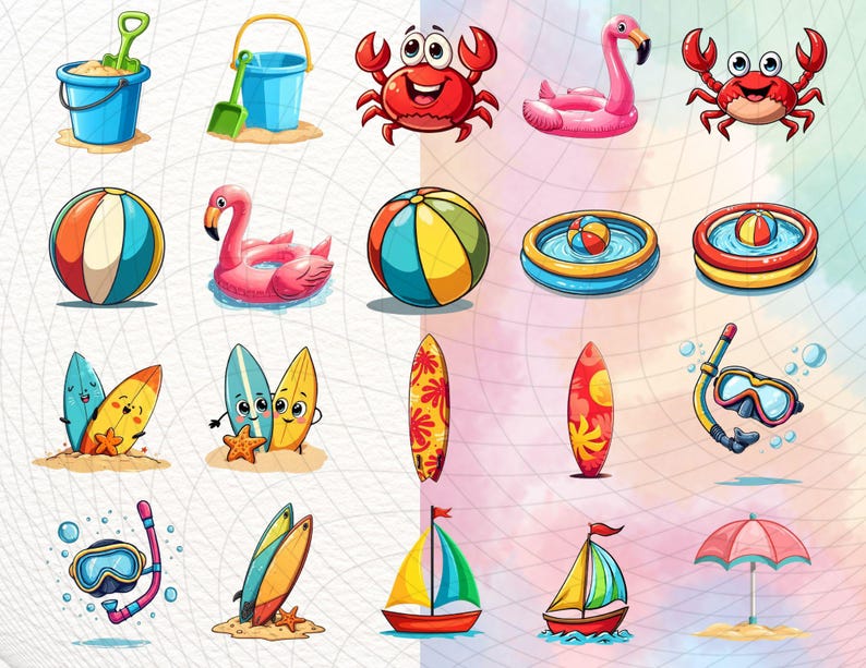96 Summer Beach Clipart – Cute Ocean Stickers PNG, Digital Summer ...