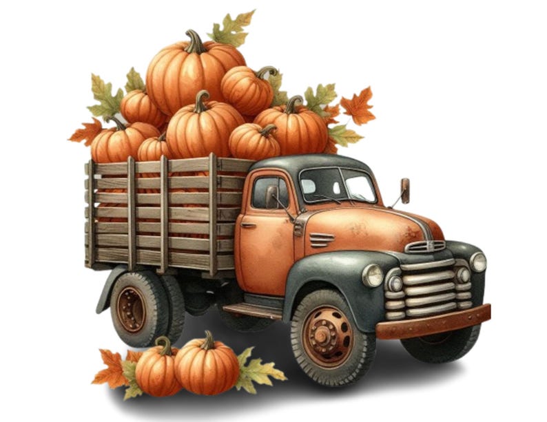 12 Vintage Pumpkin Truck Clipart - PNG for Printing, Scrapbooking, and ...