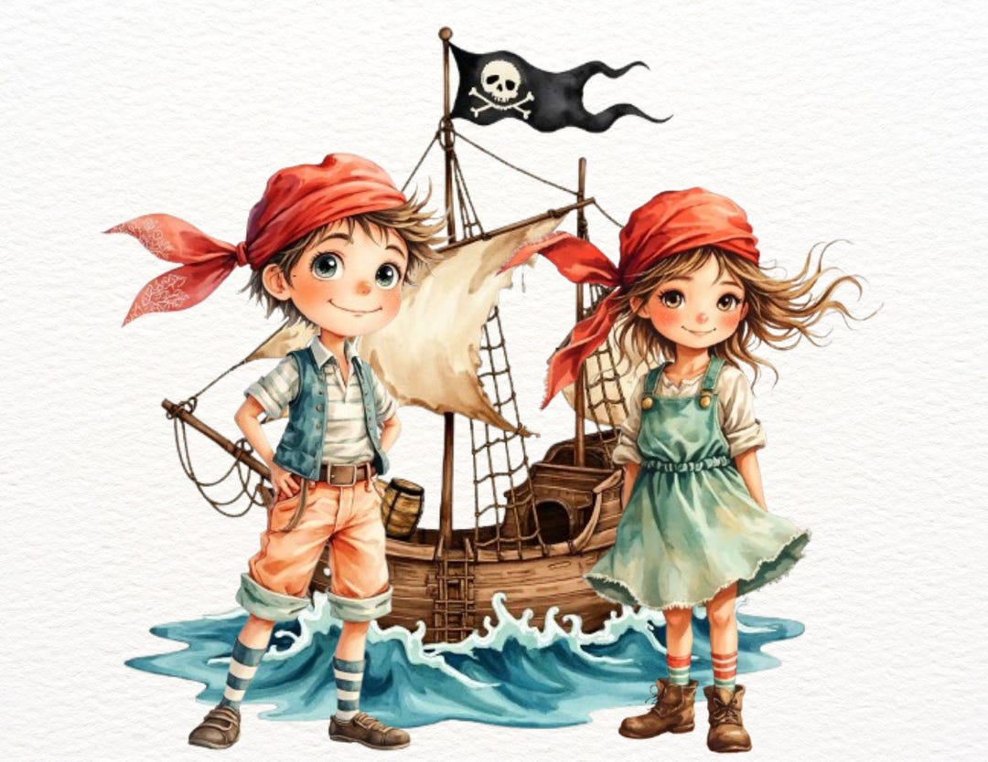 Kids Pirate Clipart, Watercolor Corsair, 28 Nautical Birthday ...