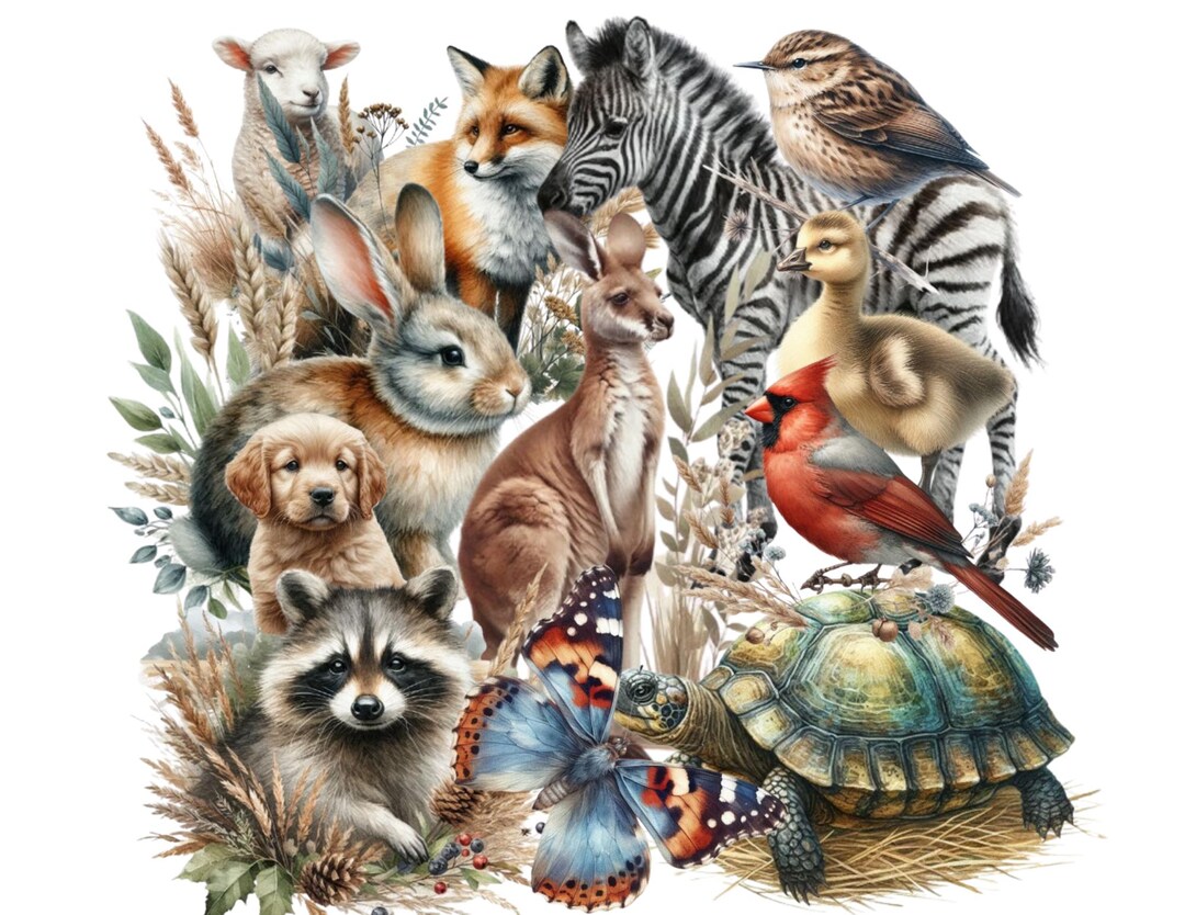 50 Realistic Watercolor Animal Clipart – Wild and Domestic Animals ...