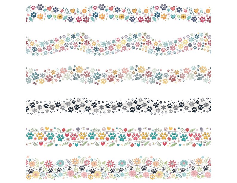 15 Seamless Dog Paw Borders – Digital Paper, Paw Print Border, Dog ...