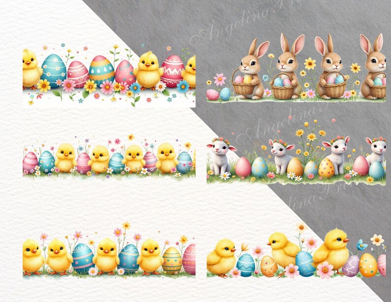 18 Easter Seamless Borders Clipart | Bunny Lamb Chick Continuous Border ...
