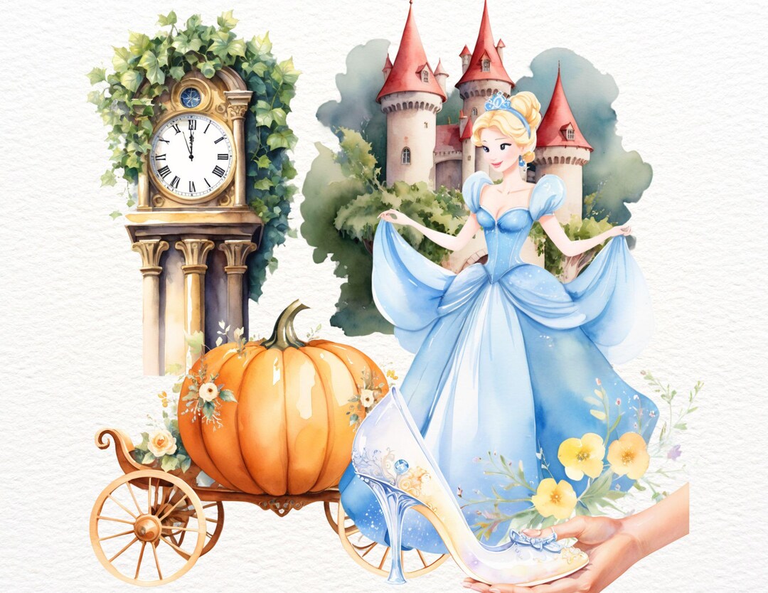 32 Cinderella Fairytale Clipart PNG, Cottagecore Watercolor ...