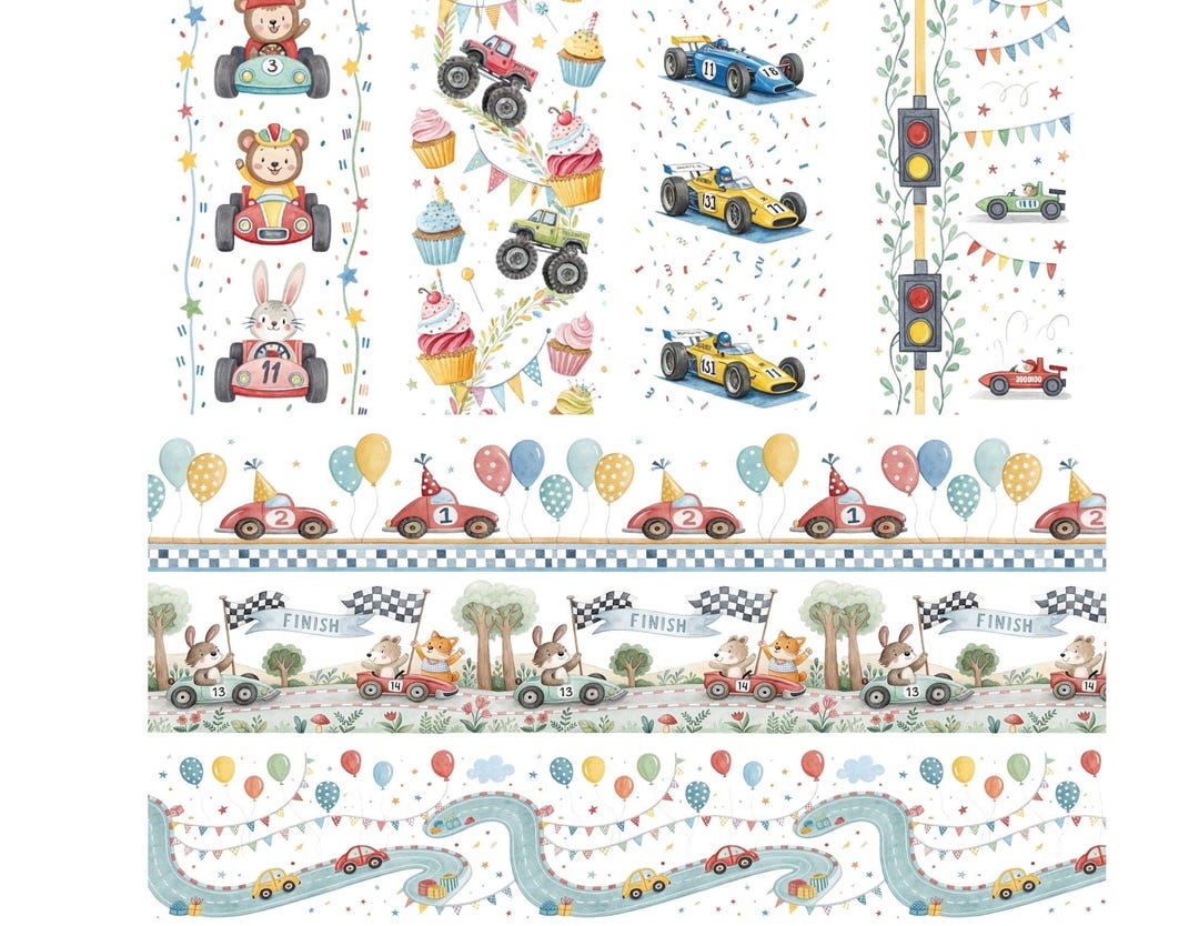 Seamless Race Car Border Clipart, Little Racer Birthday Borders ...