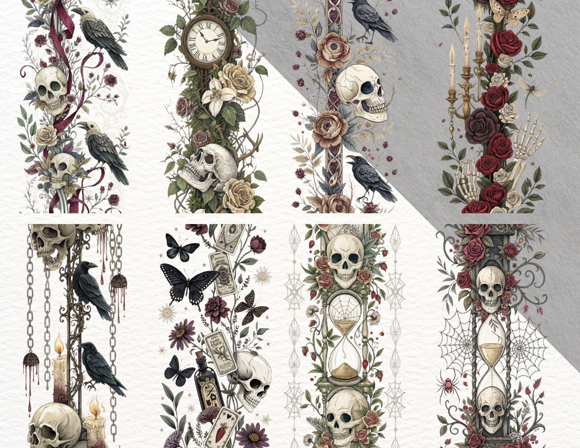 16 Vertical Seamless Gothic Borders, Macabre Dark Ornament PNG, Horror ...