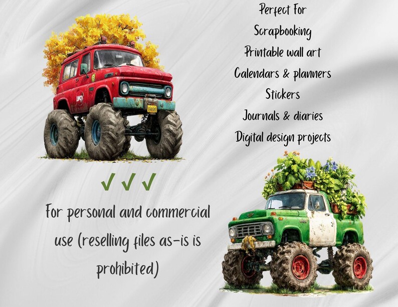 21 Watercolor Car Clipart | Retro Car PNG, Monster Truck, Vintage Truck ...
