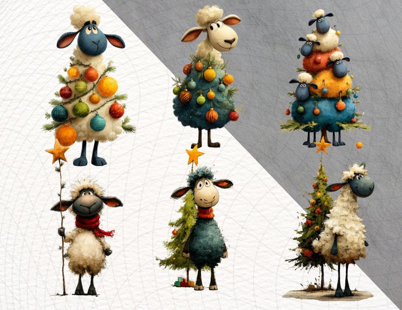 20 Whimsical Christmas Sheep Clipart | Festive Winter Lambs & Christmas ...