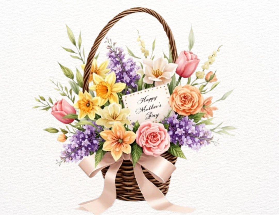 15 Mother's Day Flower Basket Clipart – Watercolor PNG, Gift for Mom ...