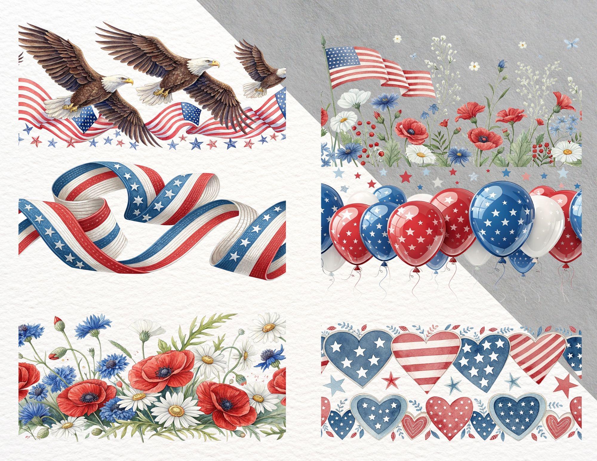 16 Seamless Borders 4th of July – Independence Day USA – Patriotic ...