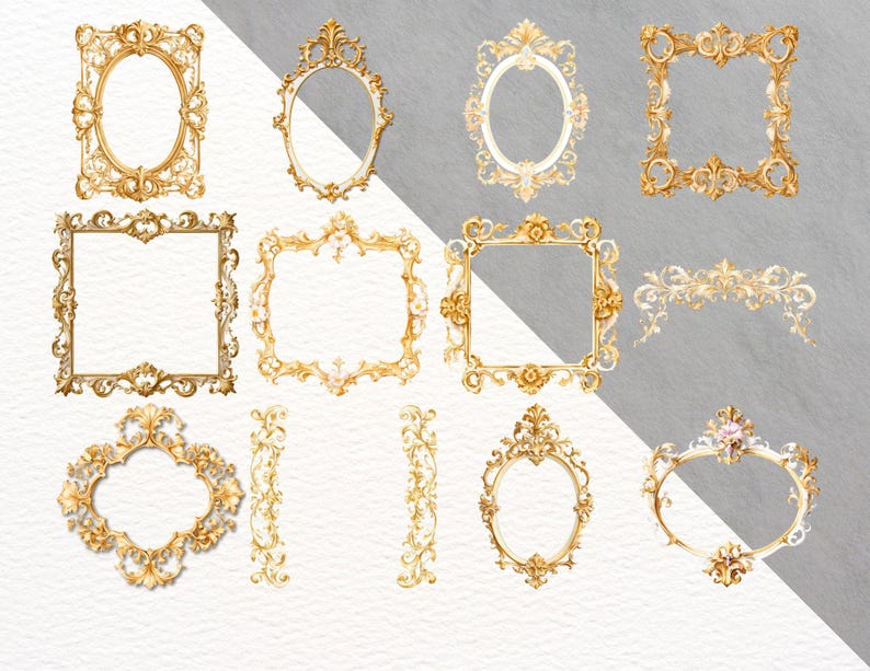 53 Gold Baroque Frames and Elements PNG | Vintage Ornate Borders ...