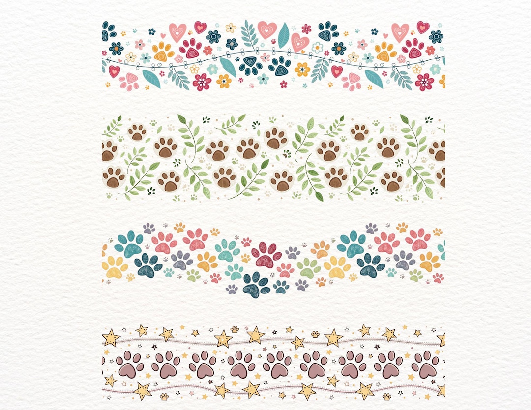 17 Cute Seamless Dog Paw Borders Clipart | Puppy Paw Prints PNG | Pet ...
