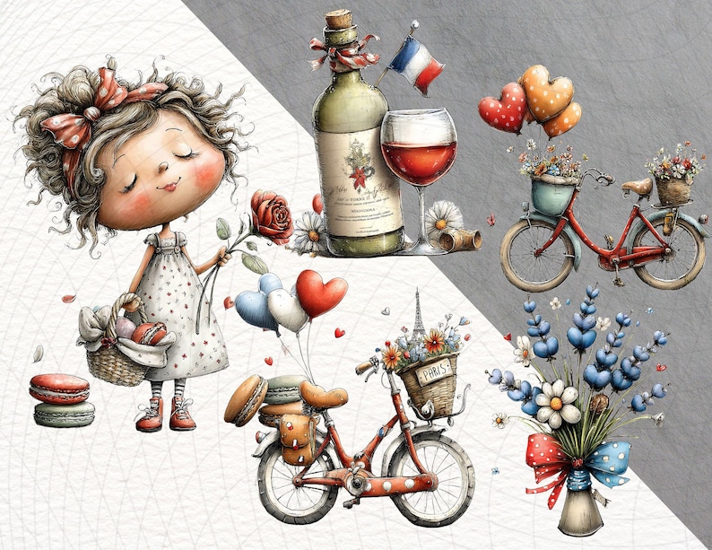 French Clipart Bundle, Paris Watercolor Illustration, Eiffel Tower ...