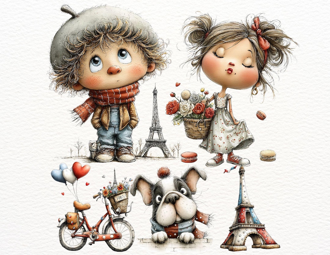 French Clipart Bundle, Paris Watercolor Illustration, Eiffel Tower ...