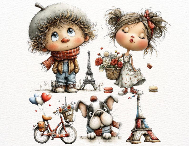 French Clipart Bundle, Paris Watercolor Illustration, Eiffel Tower ...