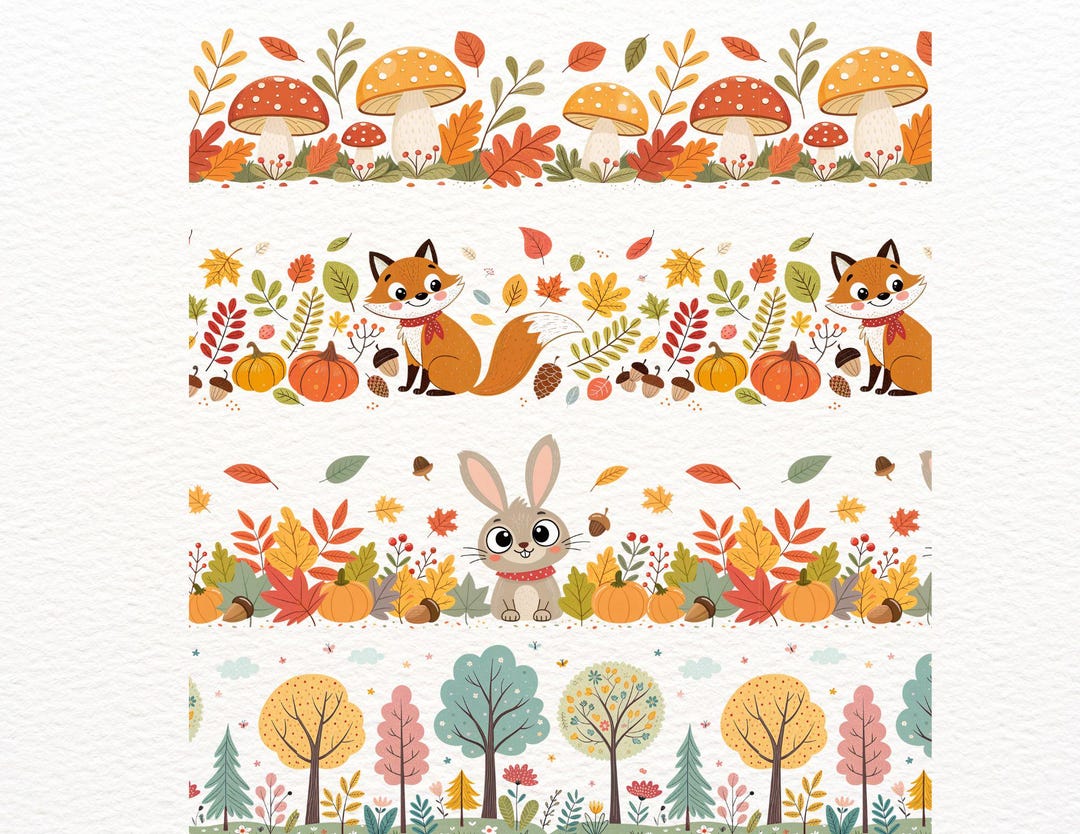 22 Seamless Woodland Fall Borders – Adorable Fox, Rabbit, Squirrel ...
