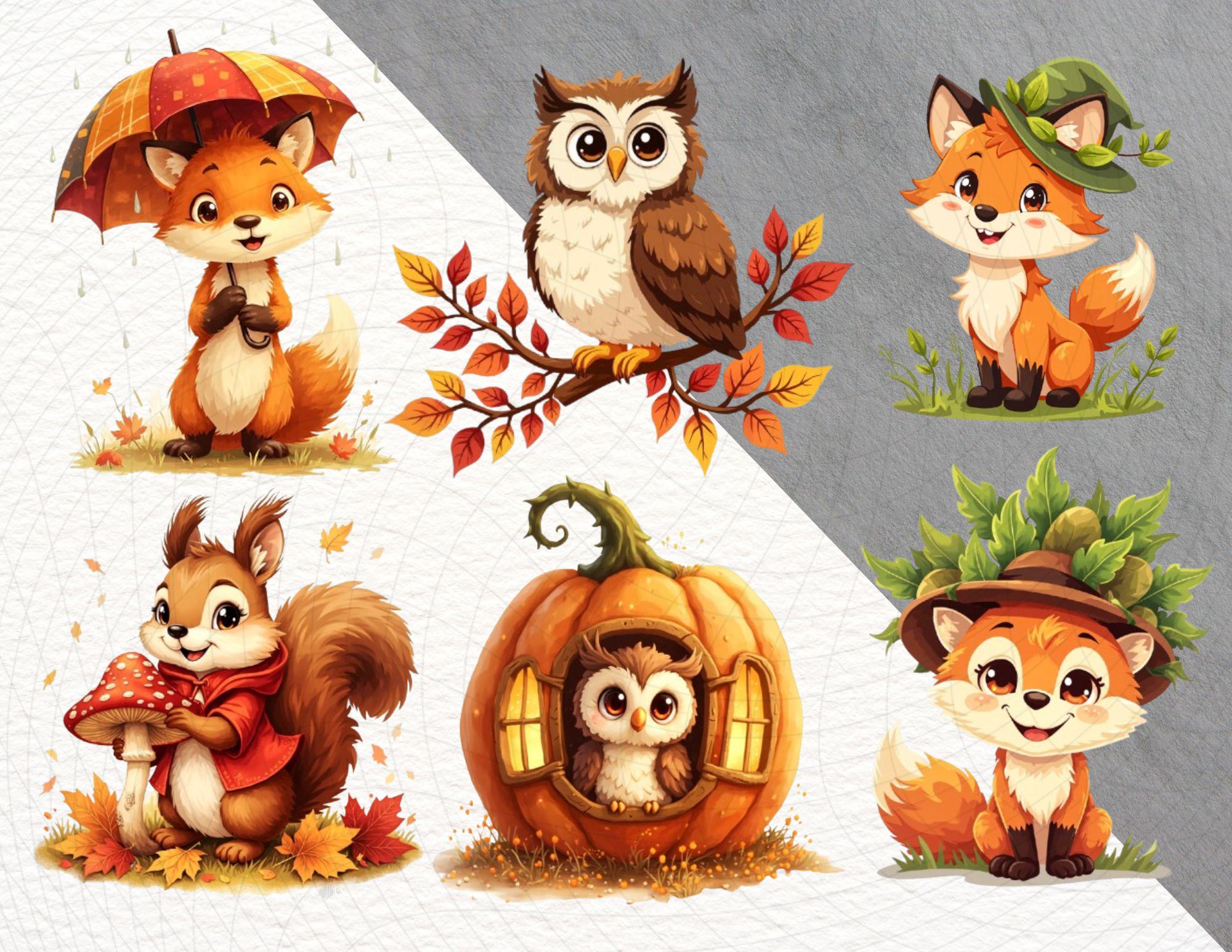 26 Cute Forest Animals Clipart, Autumn Animal PNG, Fox, Squirrel ...
