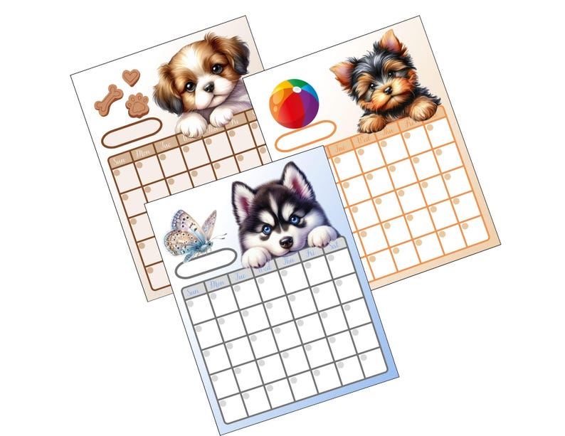 Kids Printable Monthly Planner Calendar With Cute Puppies | Open ...