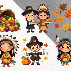 25 Cute Thanksgiving Clipart | Pilgrims, Native Americans, Turkey ...