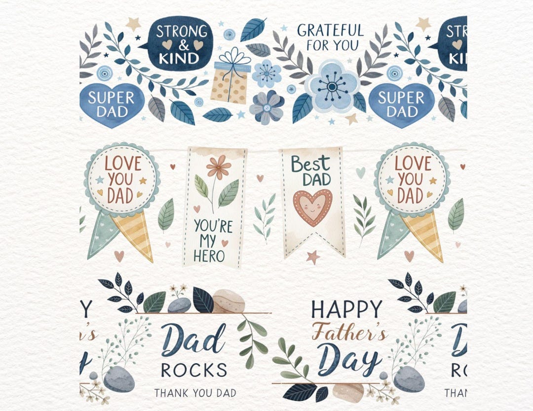 Father's Day Seamless Borders Clipart, Best Dad PNG, Thank You Dad ...