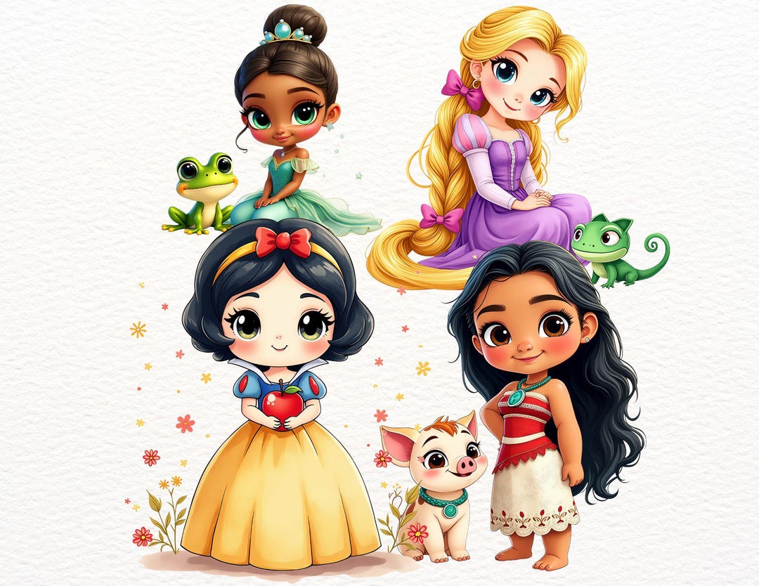 Cute Fairy Tale Princess Clipart Set | 50 Kawaii Cartoon Princess ...