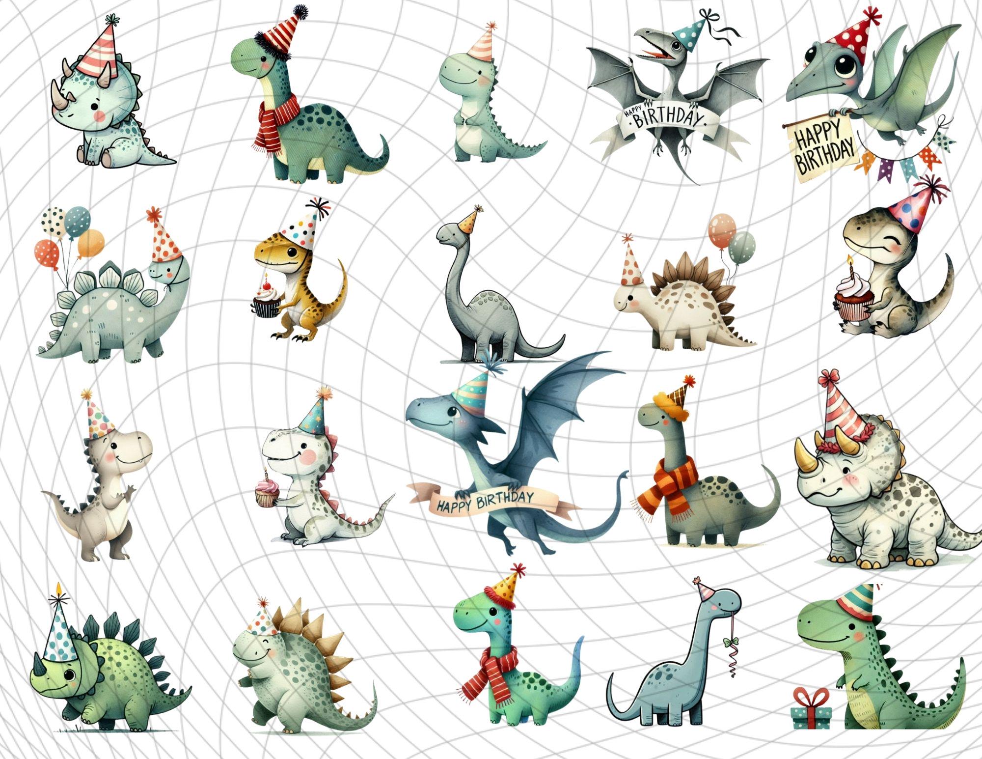 45 Cute Dinosaur Clipart - Kids' Birthday Watercolor Art - Instant ...