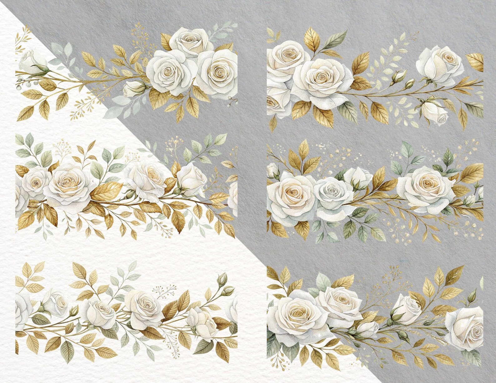 15 Seamless White Rose and Gold Borders – Elegant Floral Frames ...