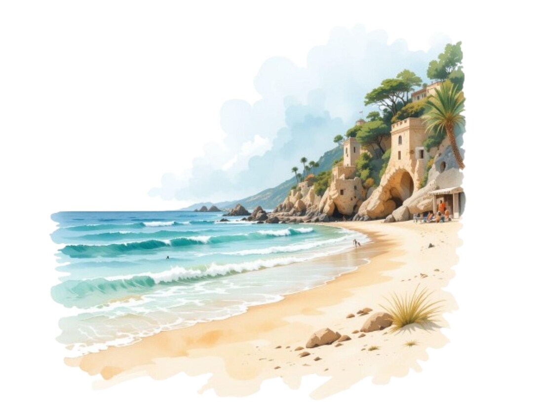 14 Beach Clipart, Tropical Sea Coast, Palm, Yacht, Summer PNG, Ocean ...