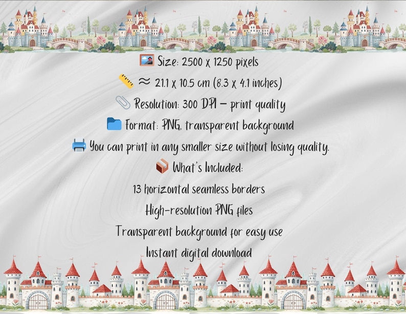 13 Seamless Castle Borders – Cute Medieval Fortress Clipart, Horizontal ...
