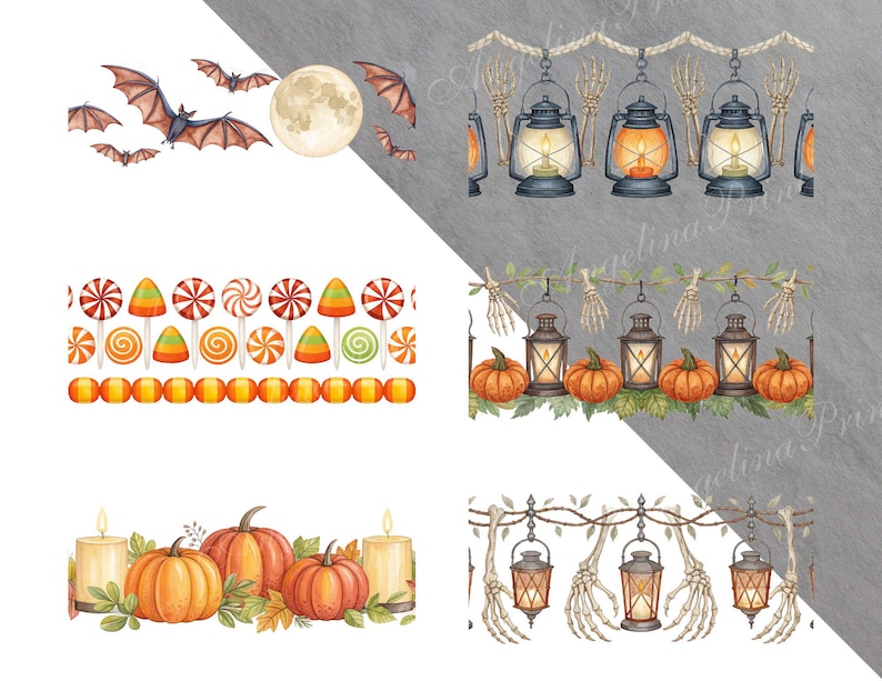 29 Cute Halloween Seamless Borders Clipart | Cartoon Castle, Black Cat ...