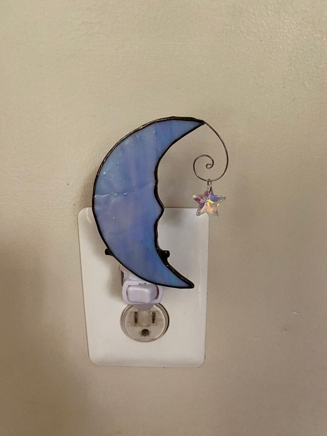 Stained Glass Moon and Star Celestial Nightlight, Moon Face, Light ...