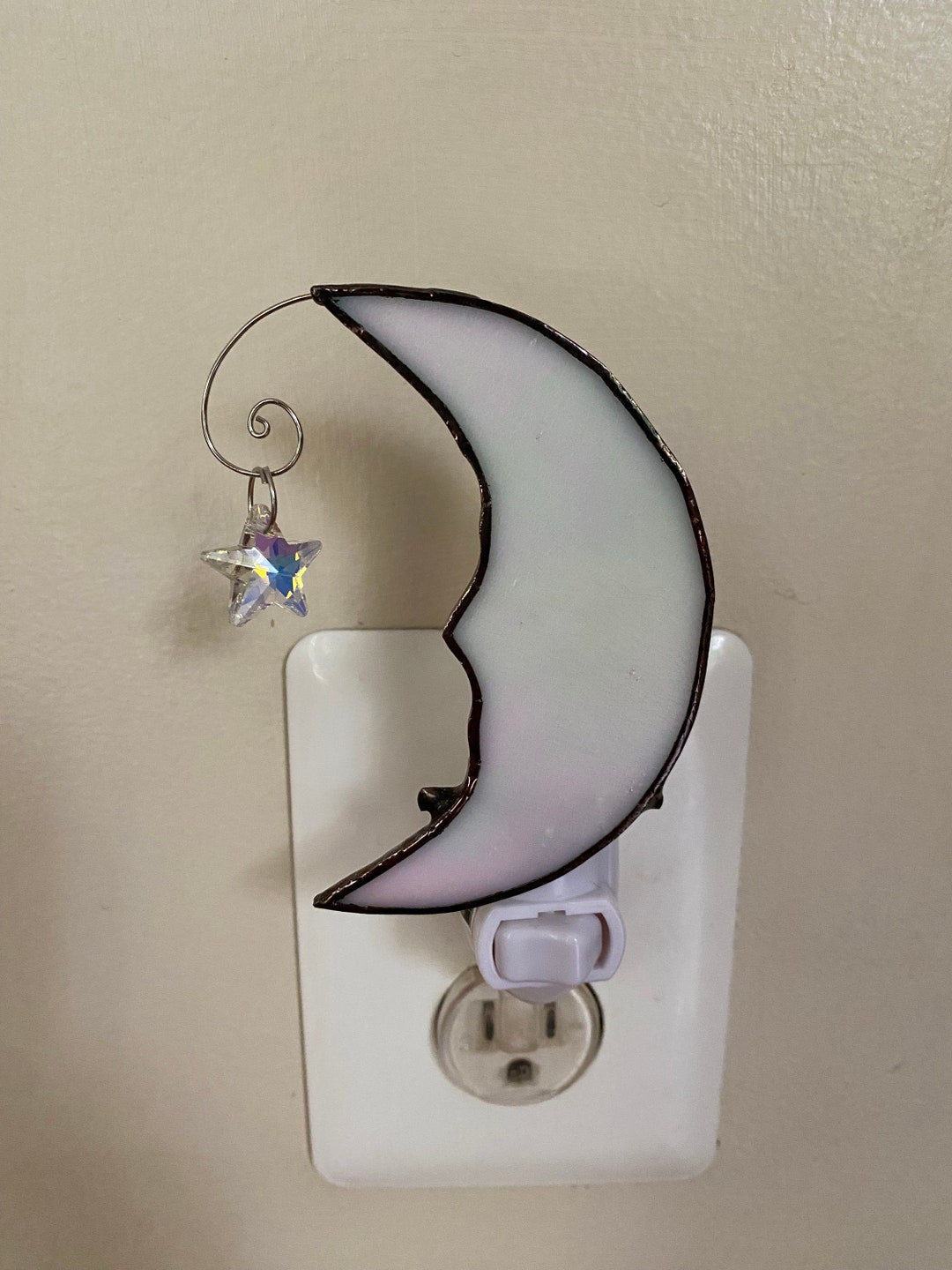 Stained Glass Moon and Star Celestial Nightlight, Moon Face, Light ...