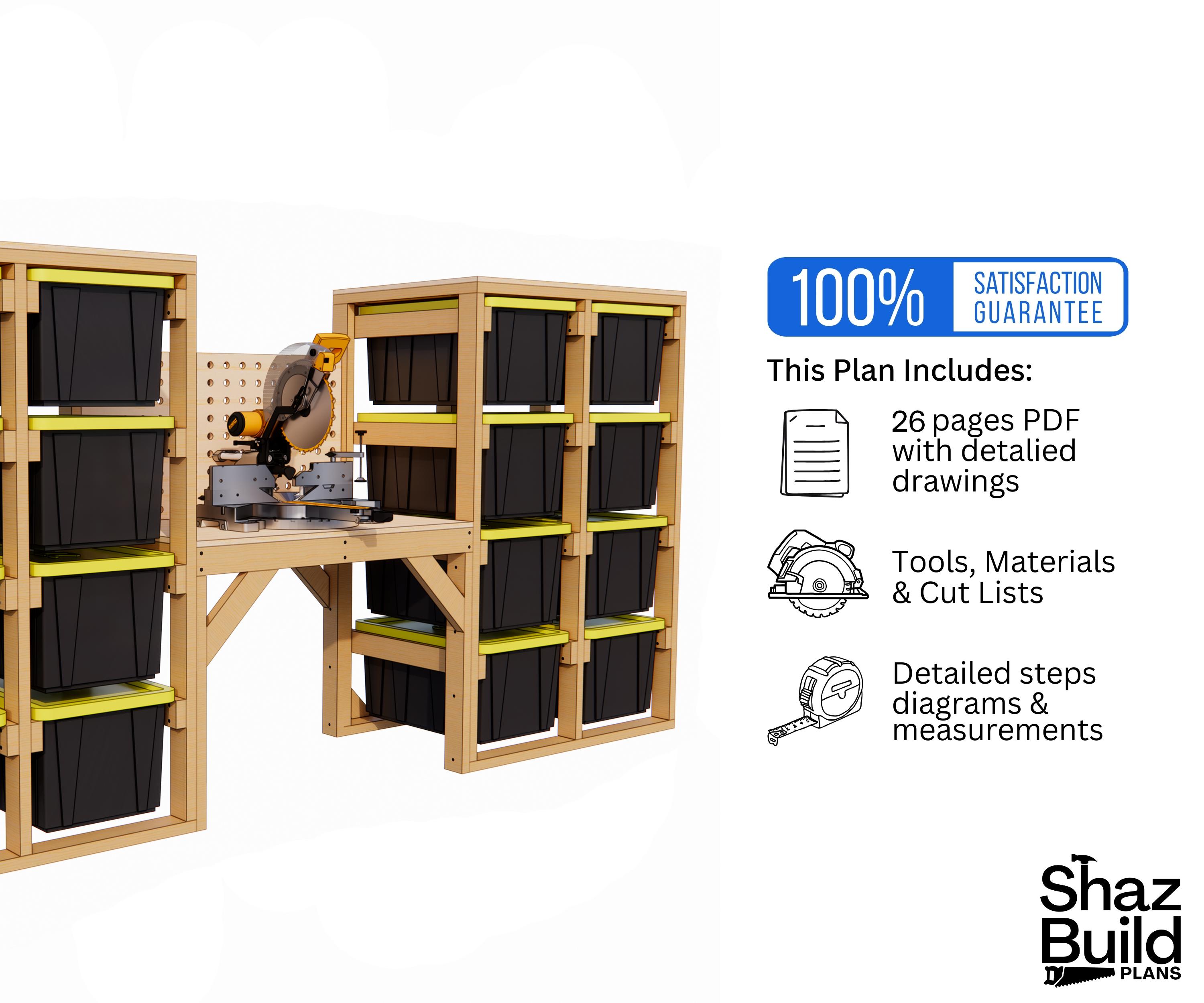 Easy DIY Garage Workbench Plan - 27 Gallon Tote Storage Rack Plans ...