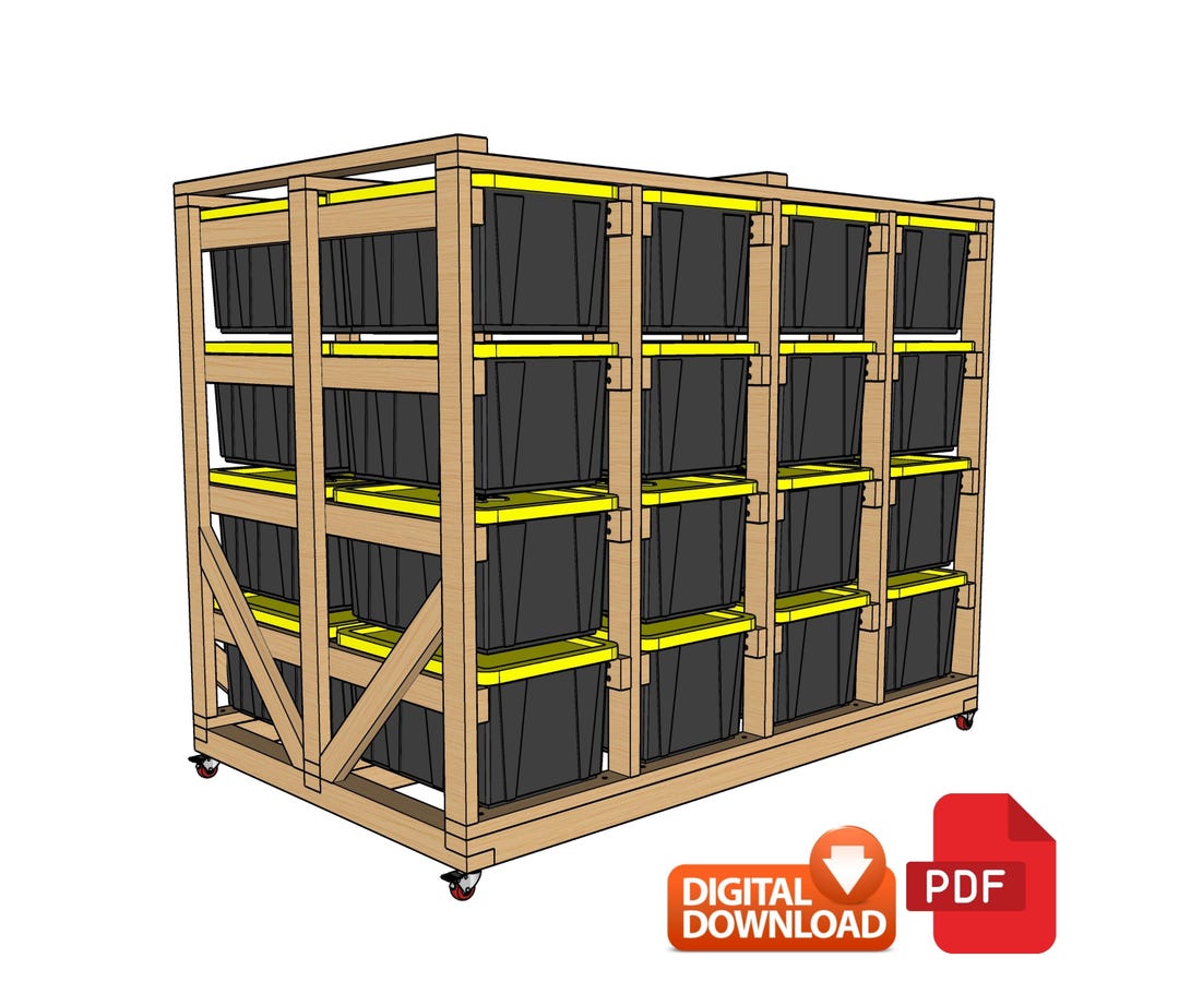 Rolling Tote Storage Rack Plans: DIY Mobile System, Digital PDF, 32 ...