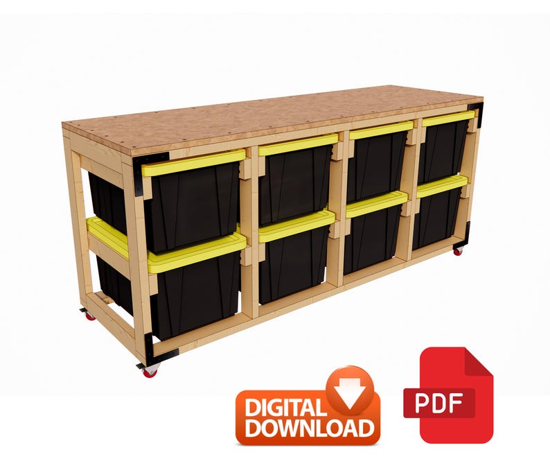 27 Gallon Tote Storage Workbench Build Plan 8 UNIT DIY Tote Storage ...
