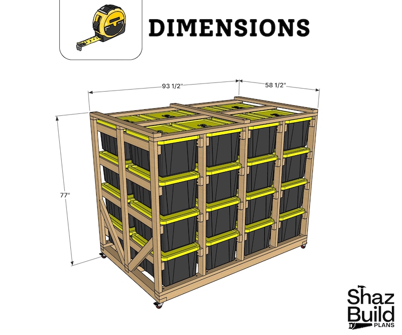 Rolling Tote Storage Rack Plans: DIY Mobile System, Digital PDF, 32 ...