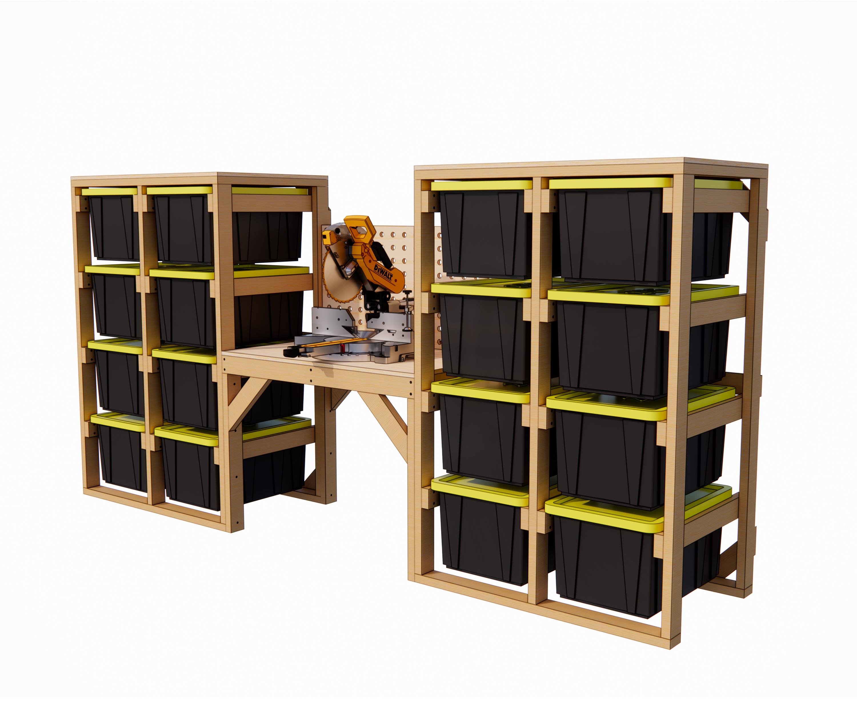 Easy DIY Garage Workbench Plan - 27 Gallon Tote Storage Rack Plans ...