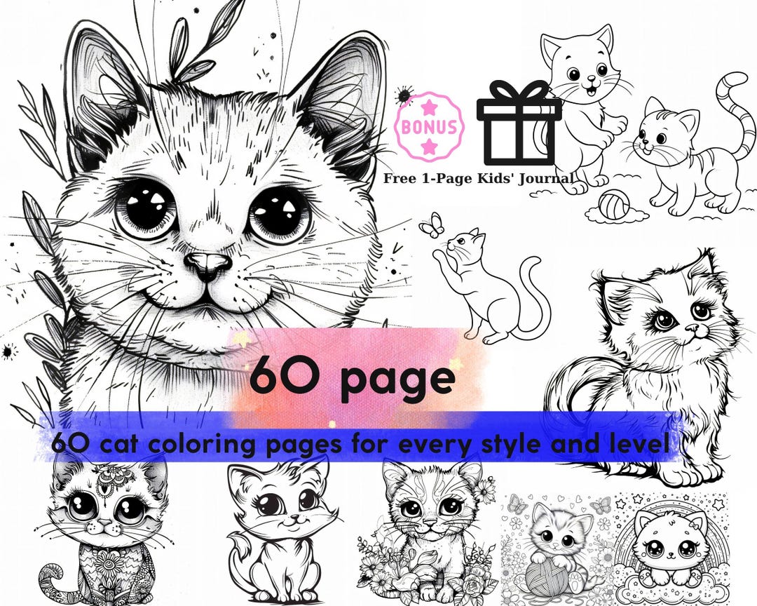 60 Fun Cat Coloring Pages ,kids’ Favorite Cat Coloring Sheets,printable ...
