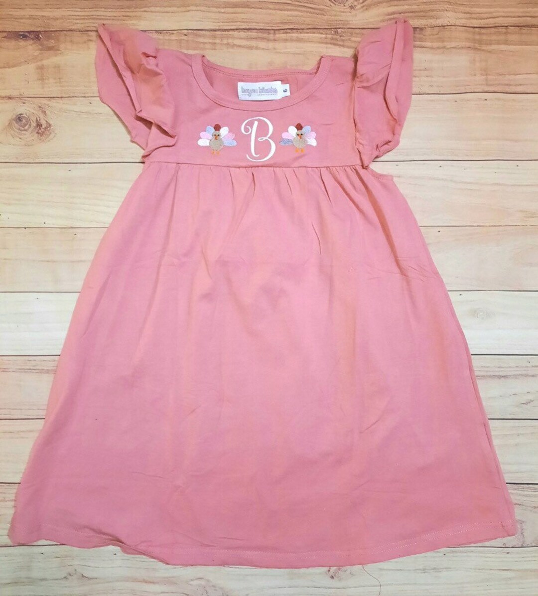 Thanksgiving Turkey Embroidered Monogram Flutter Sleeve Dress - Etsy