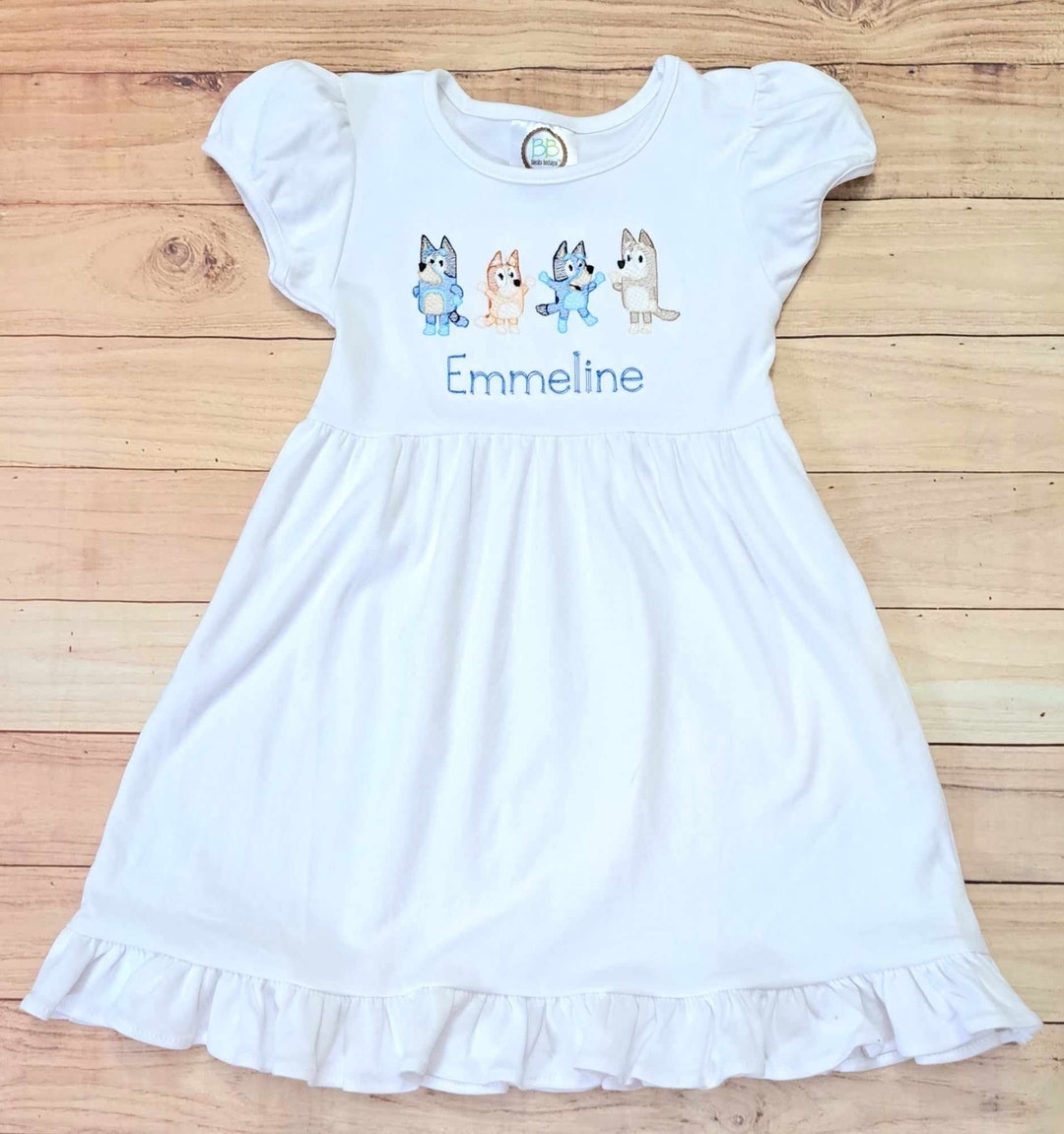 Blue Dog Family Embroidered Dress - Etsy