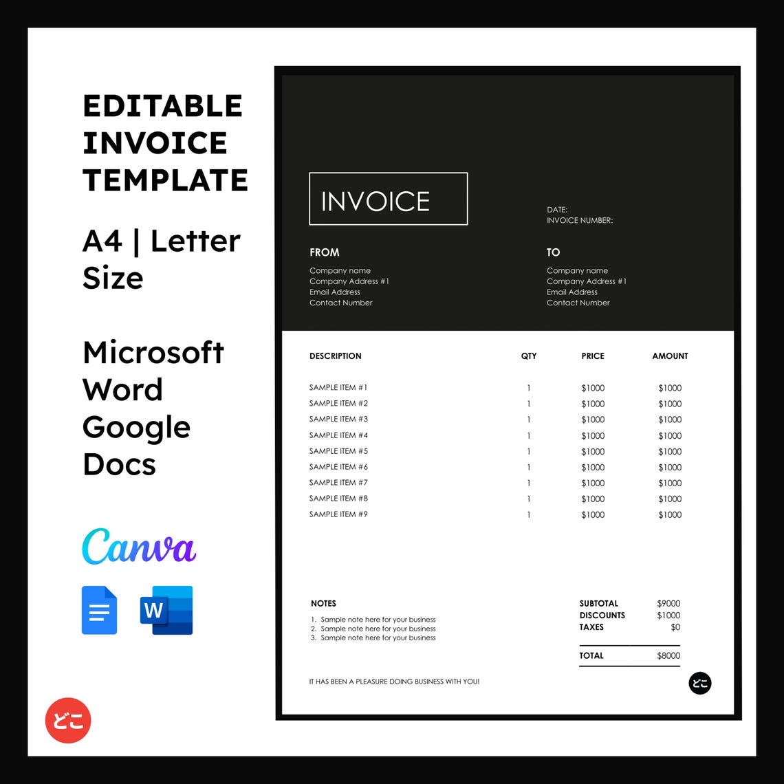 Sleek Customizable Invoice Template for Small Business - Compatible ...