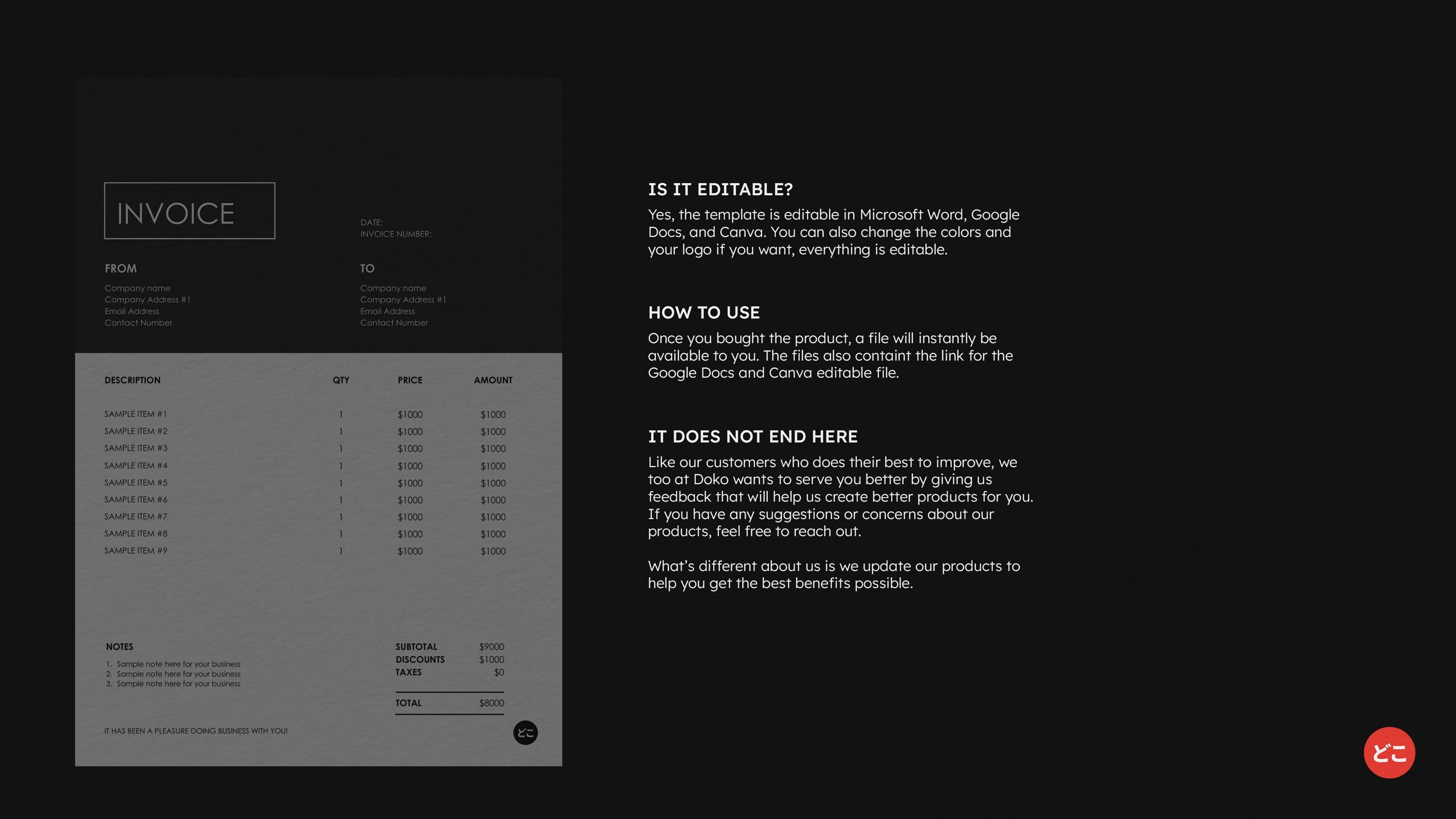 Sleek Customizable Invoice Template for Small Business - Compatible ...