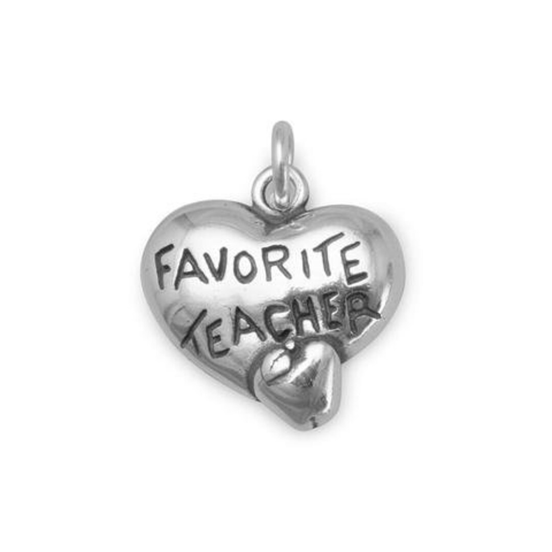 Heart Charm With Favorite Teacher and Apple Gift for Teacher Gift Heart ...