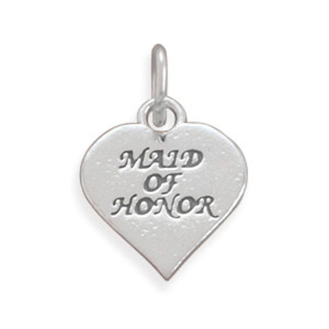 Maid of Honor Heart Charm, Stamped .925 Sterling Silver Heart Jewelry ...